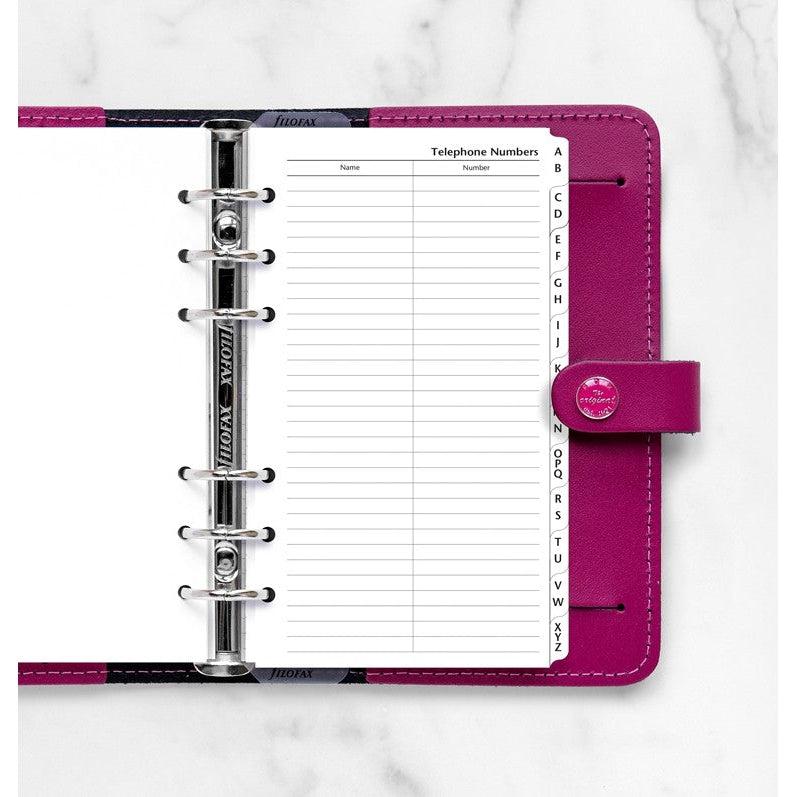 Filofax Personal Lined Sheets Alphabetical Index Name/Address Slimline ...